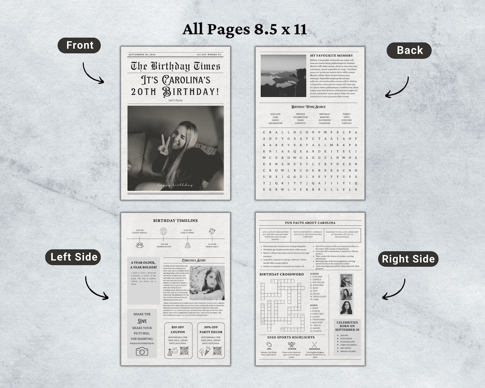 Editable Birthday Newspaper Template Canva Birthday Infographic ...