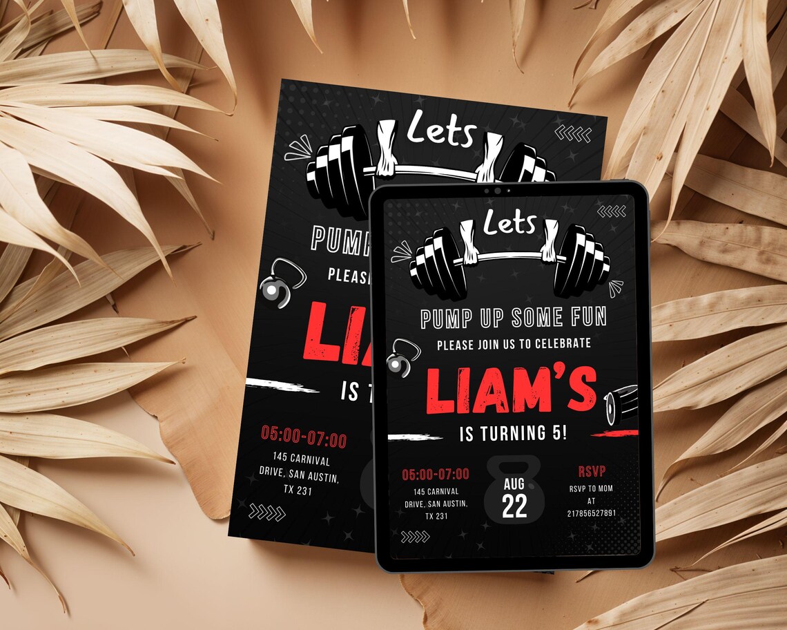 Editable Fitness Gym Birthday Invitation, Digital Kids Party Invite ...