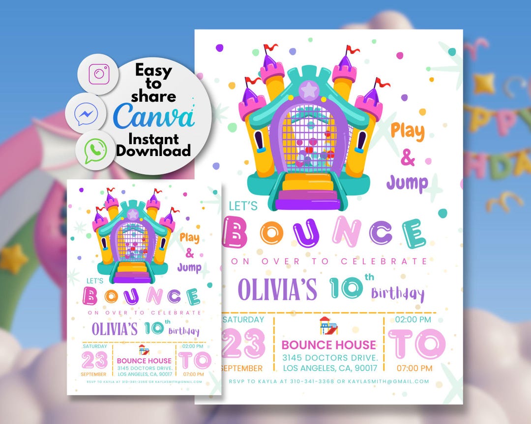Bounce House Birthday Invitation, Canva Template (digital Download) - Etsy