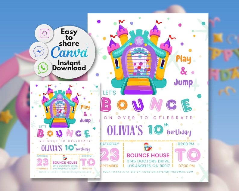 Bounce House Birthday Invitation, Canva Template (digital Download) - Etsy