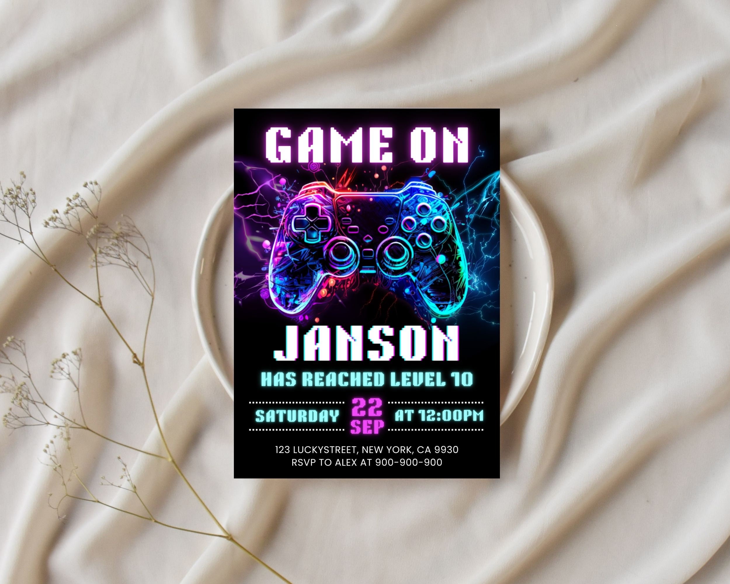 Editable Video Game Birthday Invitation, Printable Neon Glow Boy Gamer ...