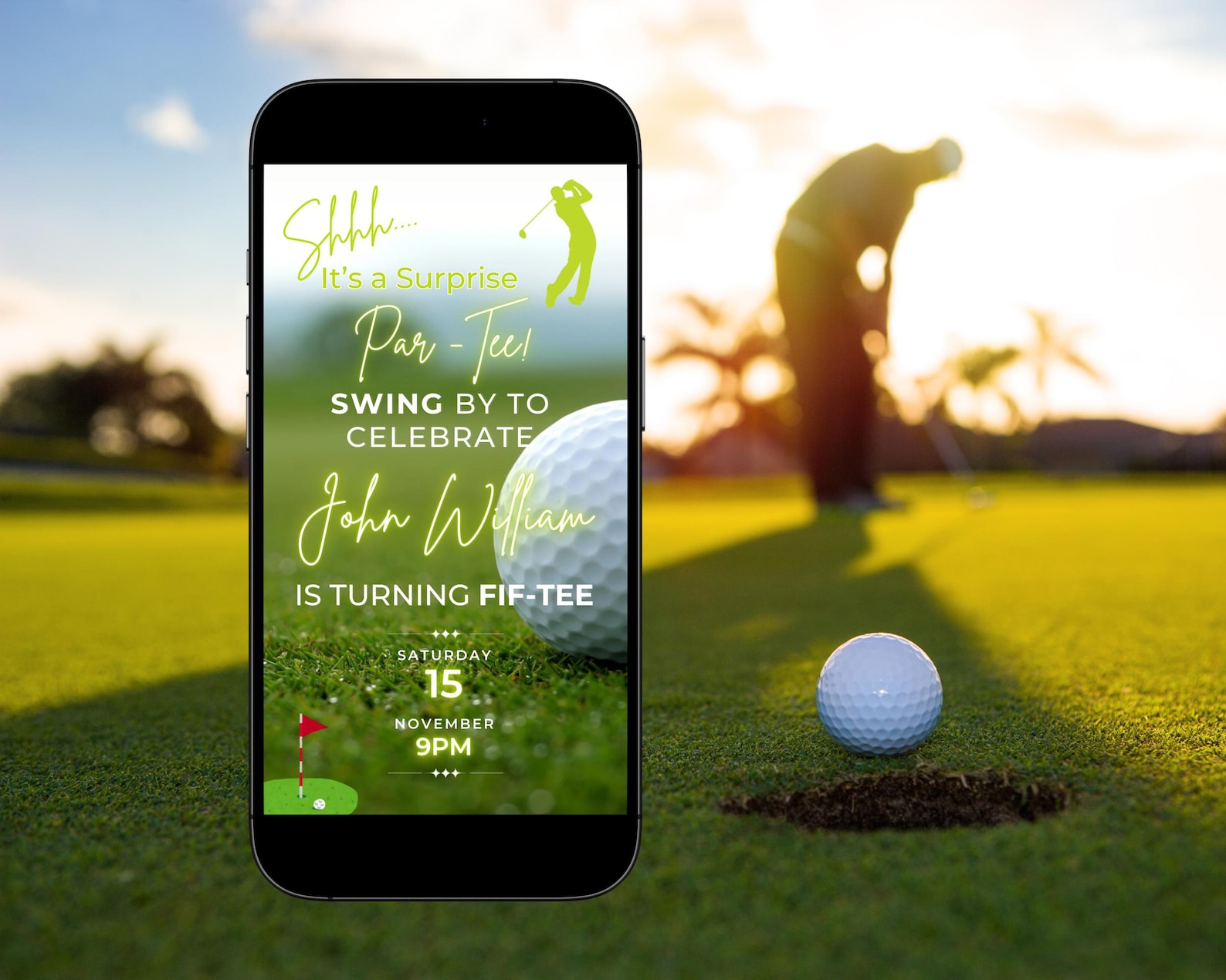 Editable Golf Surprise Birthday Invitation, Par-tee, Mens Womens ...