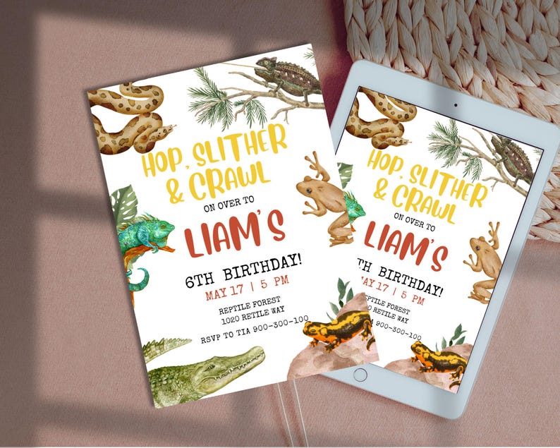 EDITABLE Reptile Birthday Invitation Boy, Lizard Birthday Invite ...