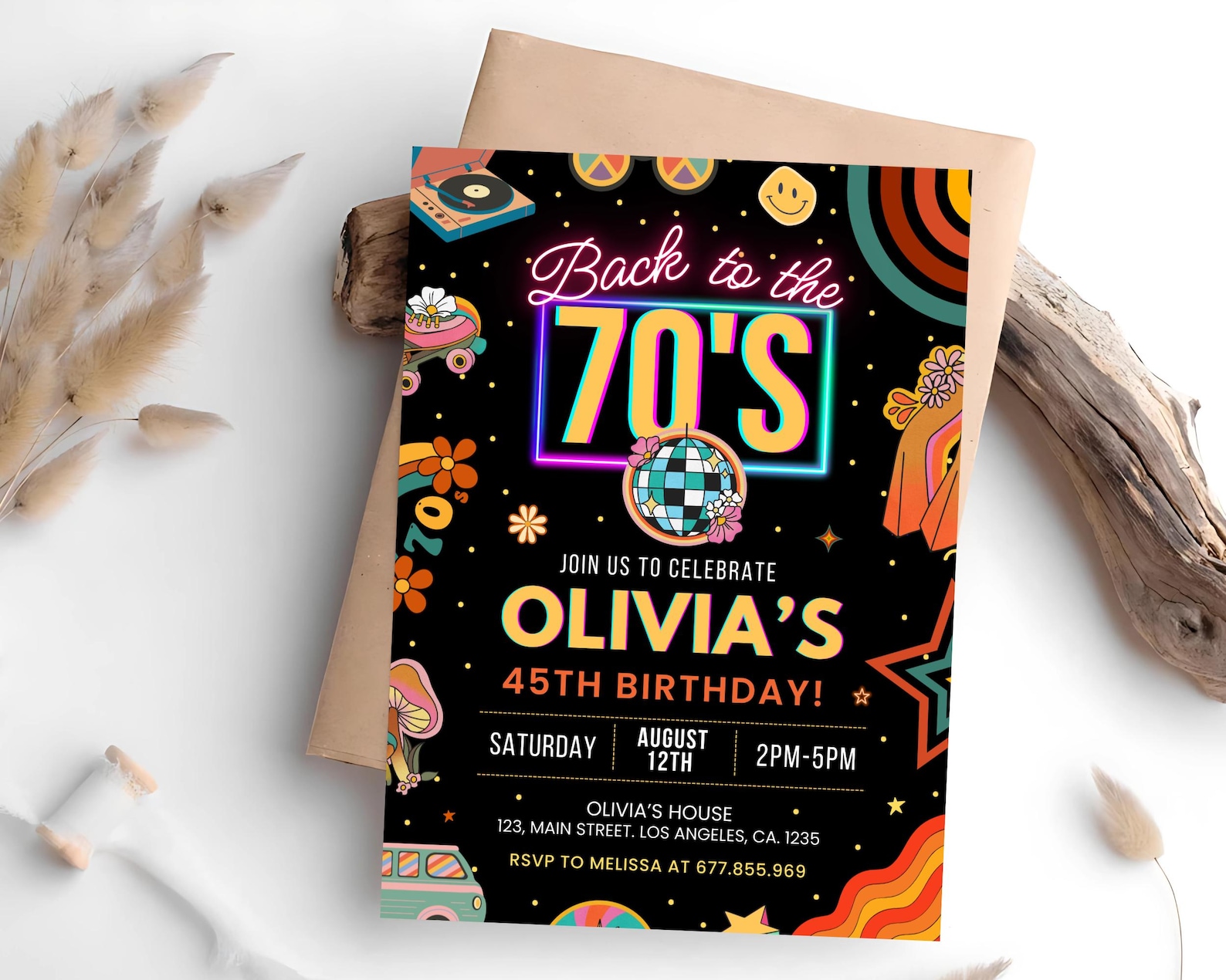 Editable 70s Disco Birthday Invitation | Retro Neon (canva Download) - Etsy