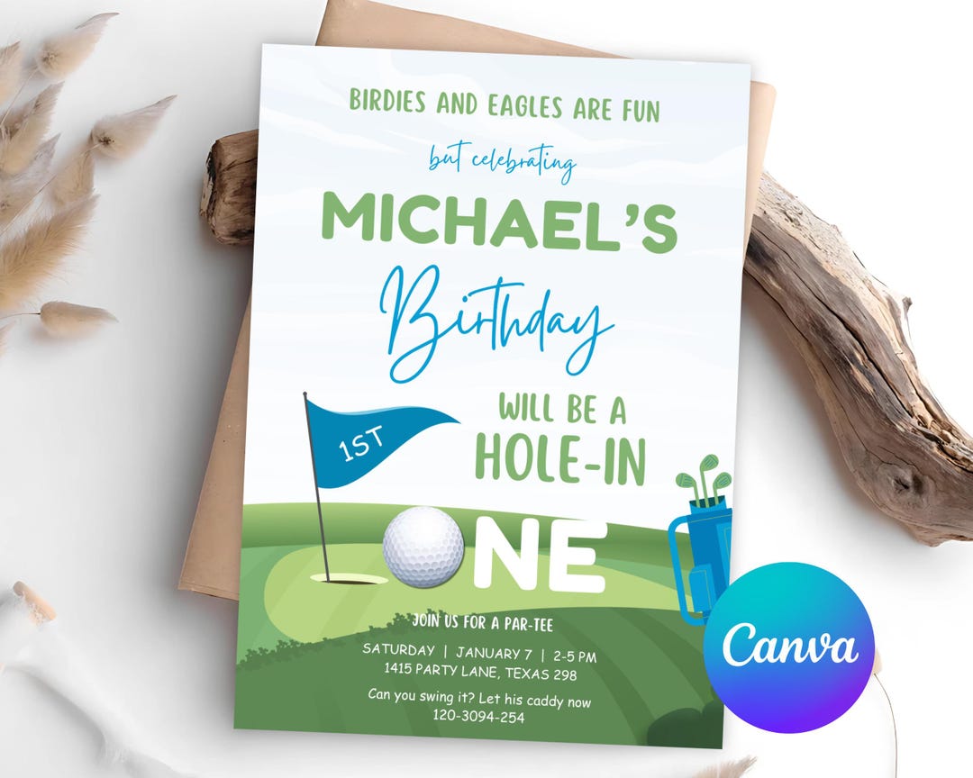 Editable Golf First Birthday Invitation | Hole in One Par-tee Invite ...