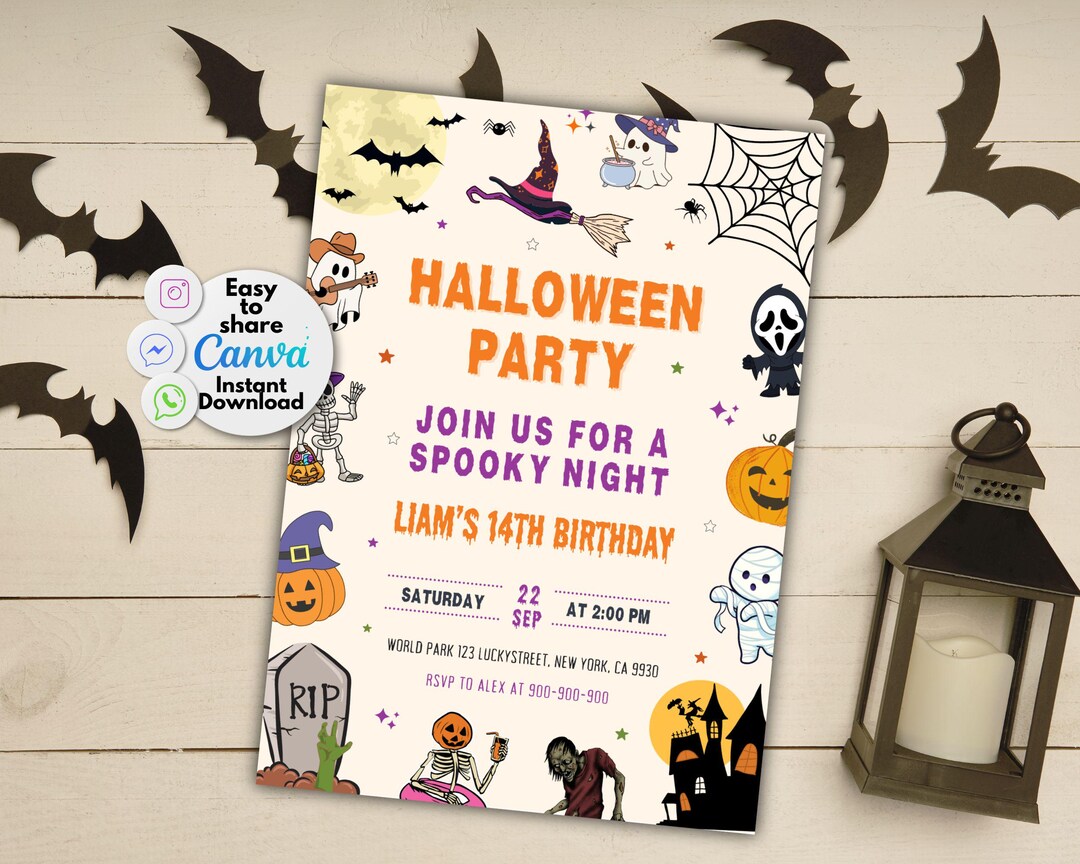 Editable Halloween Party Invitation for Kids | Spooky Night Canva ...