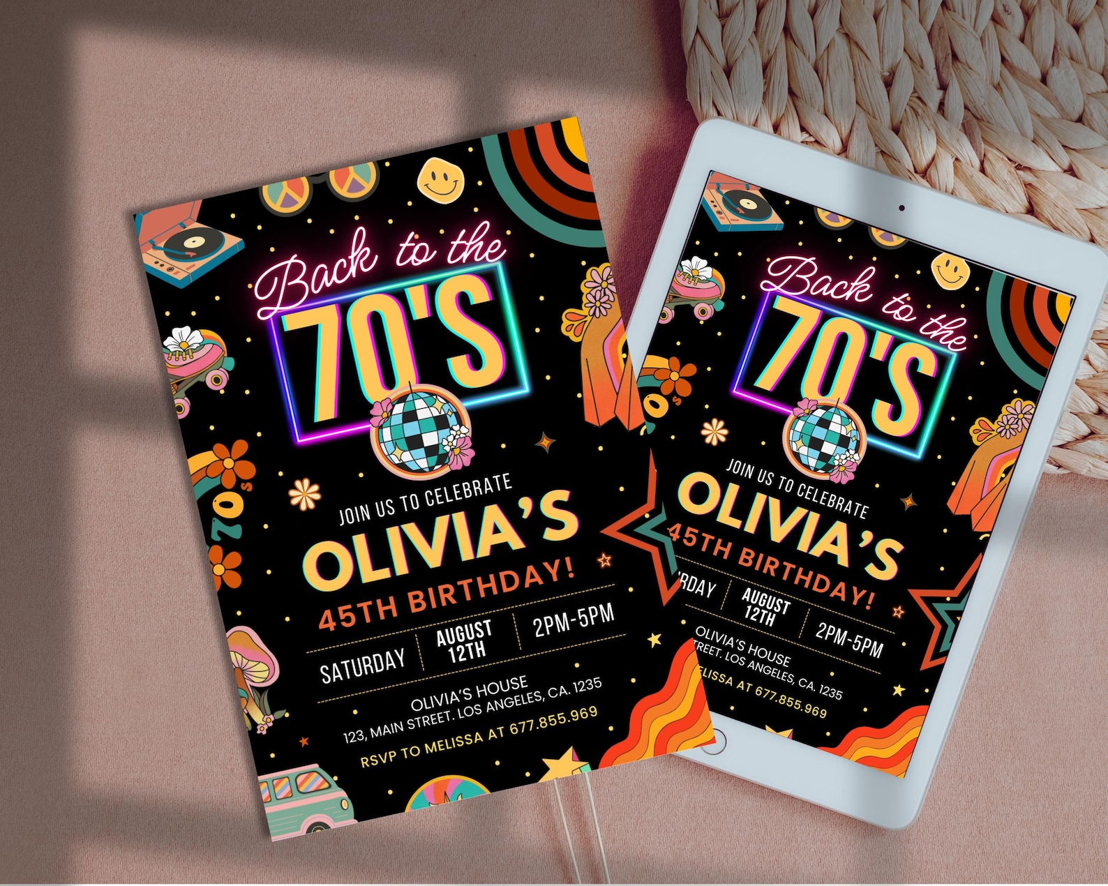 Editable 70s Birthday Party Invitation | Back to the 70s Disco Invite ...