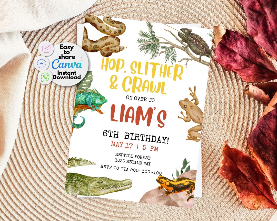 EDITABLE Reptile Birthday Invitation Boy, Lizard Birthday Invite ...