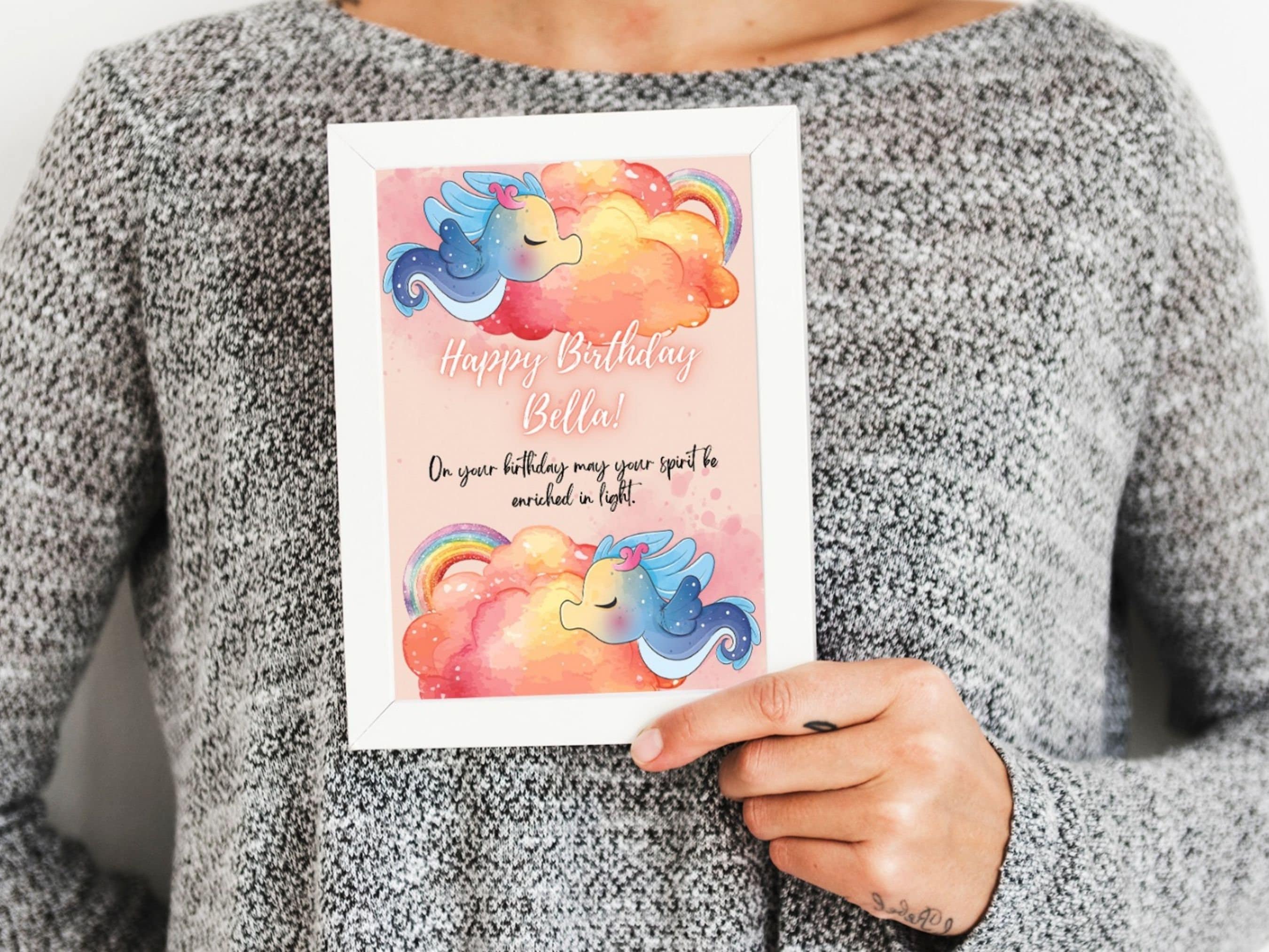 Happy Birthday Bella Card - Clouds and Rainbow Design - Digital ...