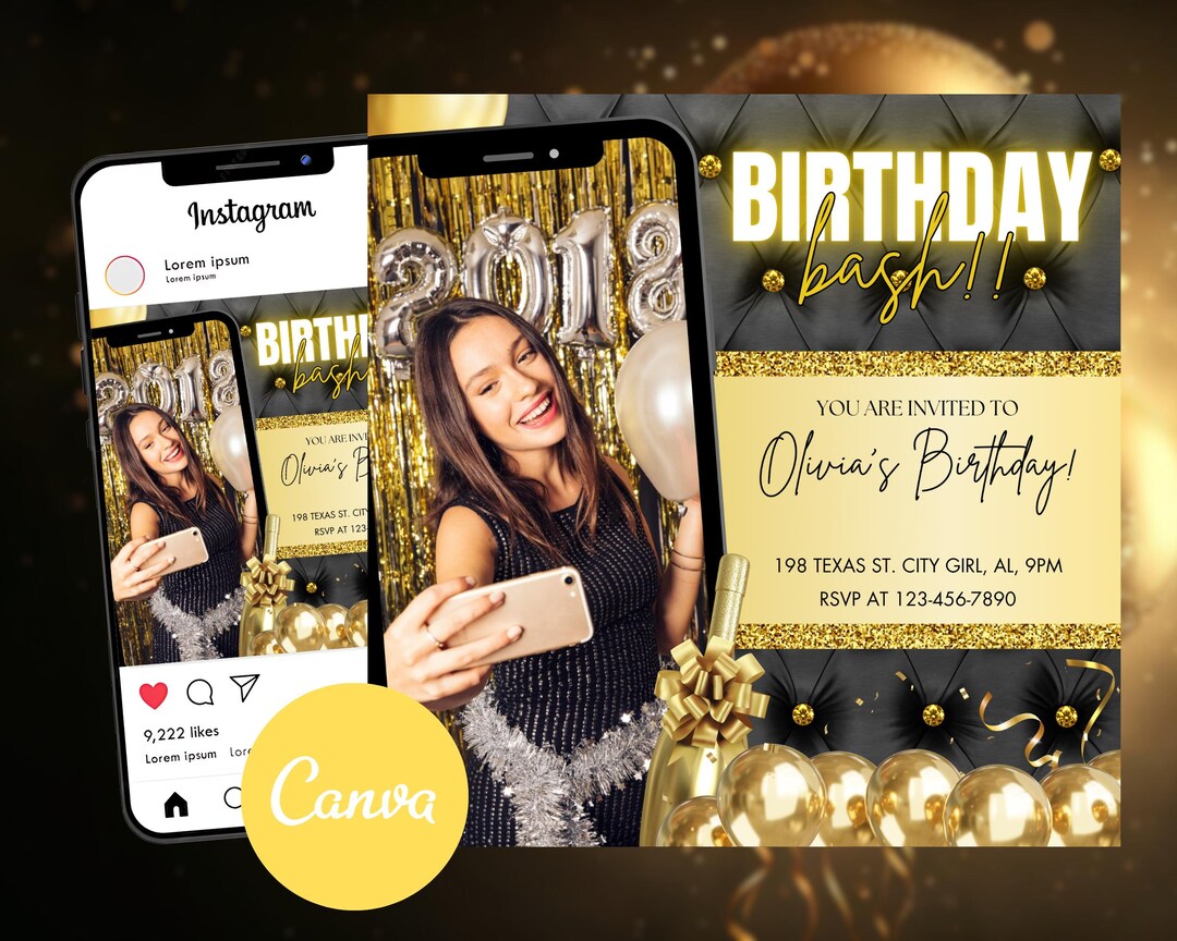 Editable Happy Birthday Flyer, Birthday Girl Invitation, Birthday ...