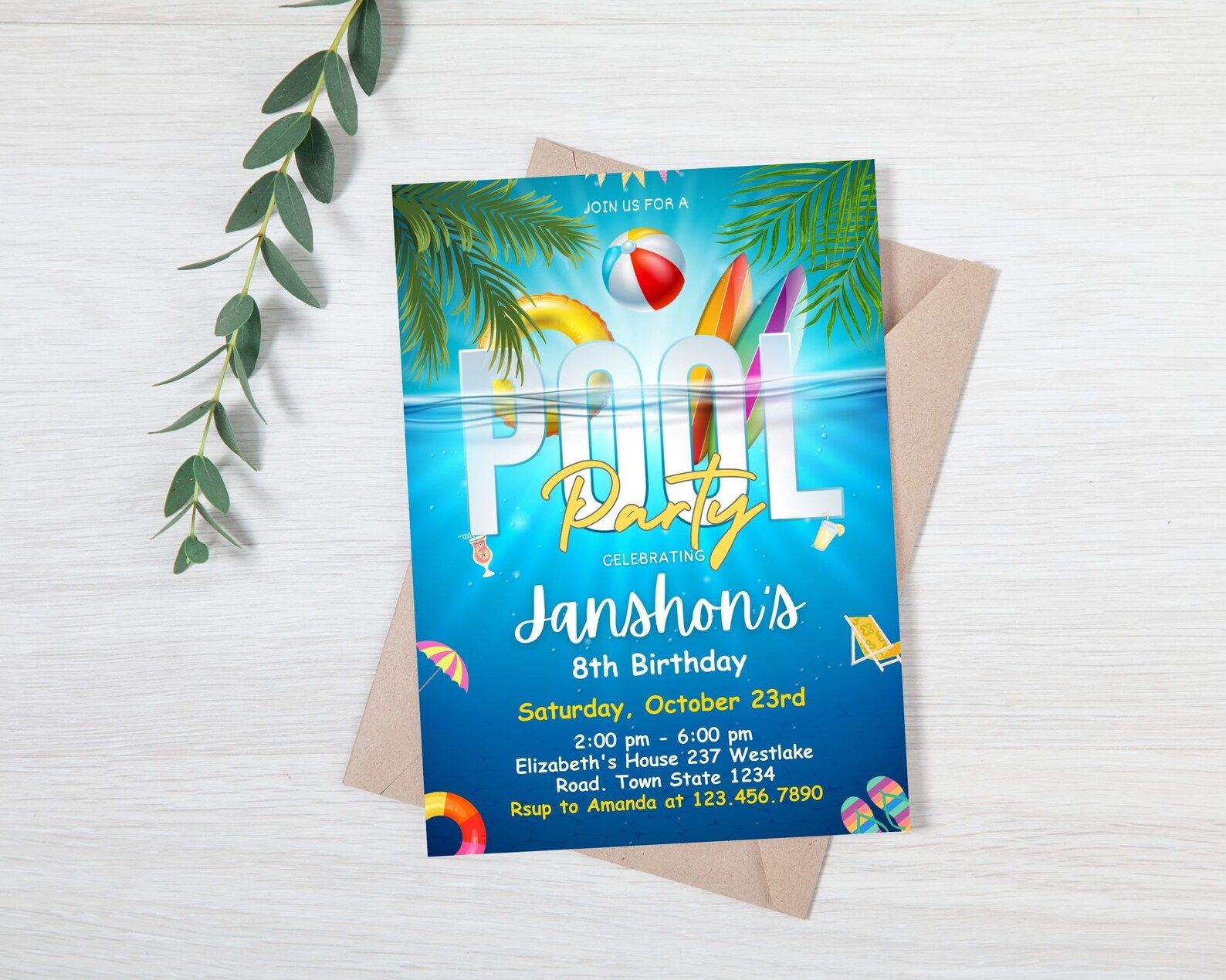 Pool Party Editable Invitation, Swim Party Invite, Summer Birthday ...