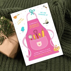 Printable Kids Cooking Birthday Invitation, Editable Pink Girl Chef ...