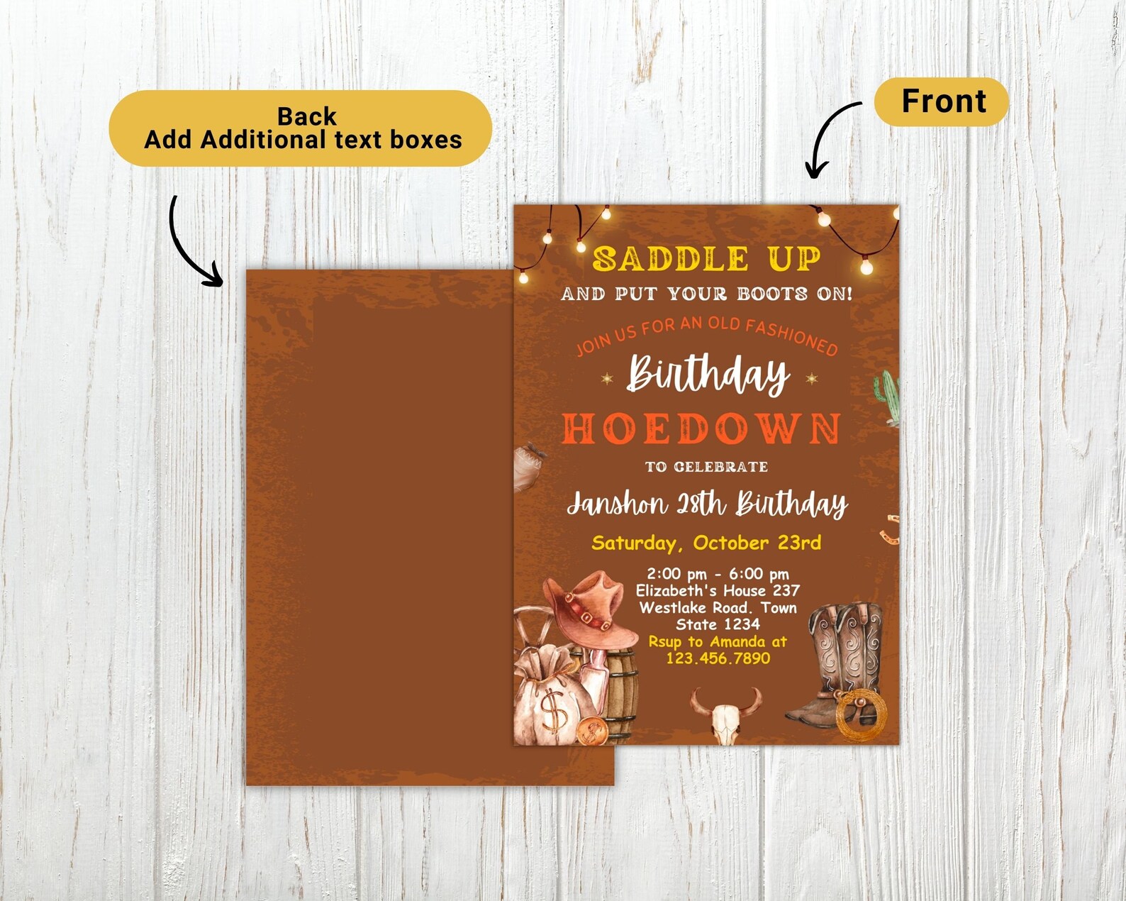 Country Western Editable Invitation | Cowboy Birthday Party Invite ...