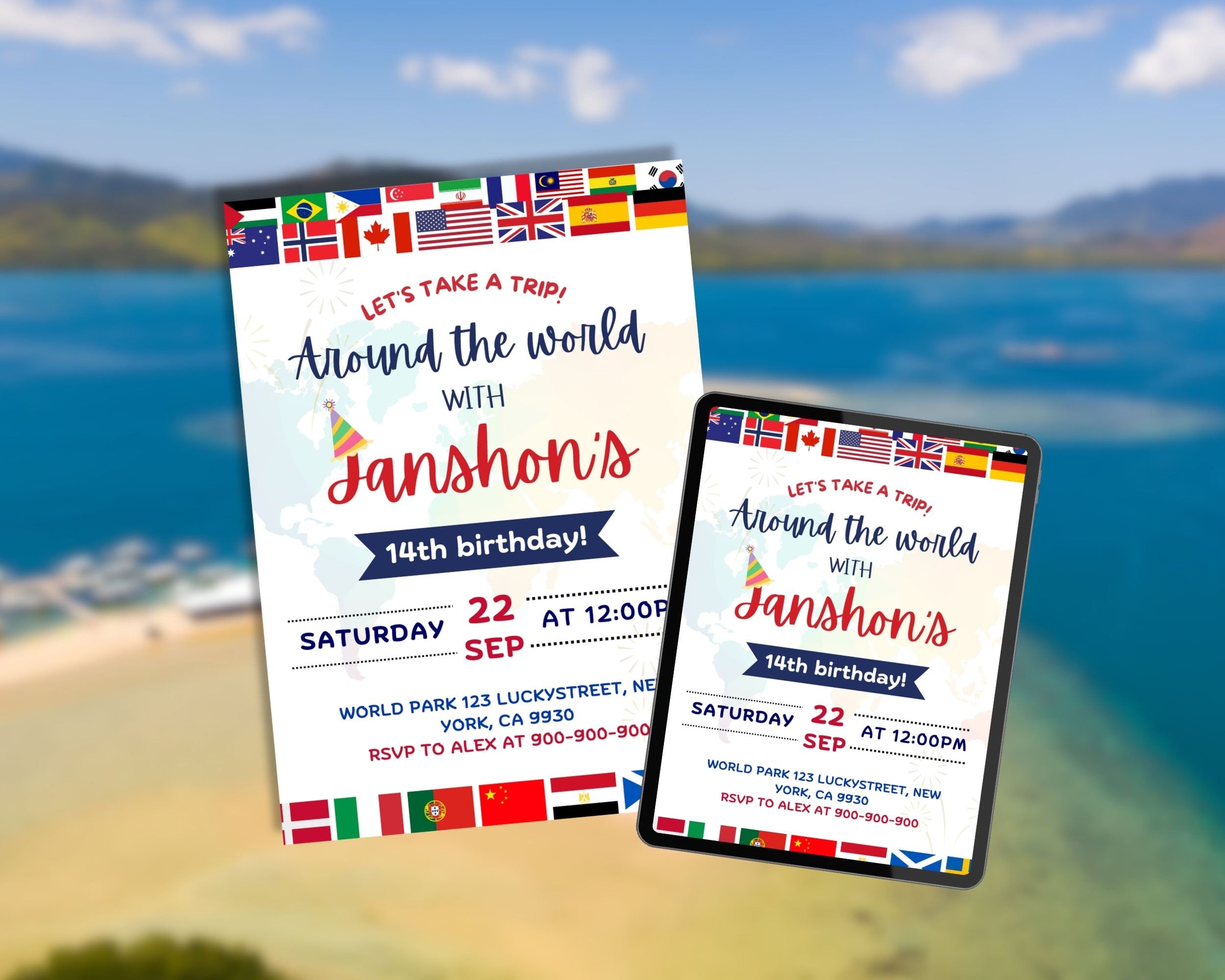 Editable Around the World Birthday Invitation | Editable Travel Party ...