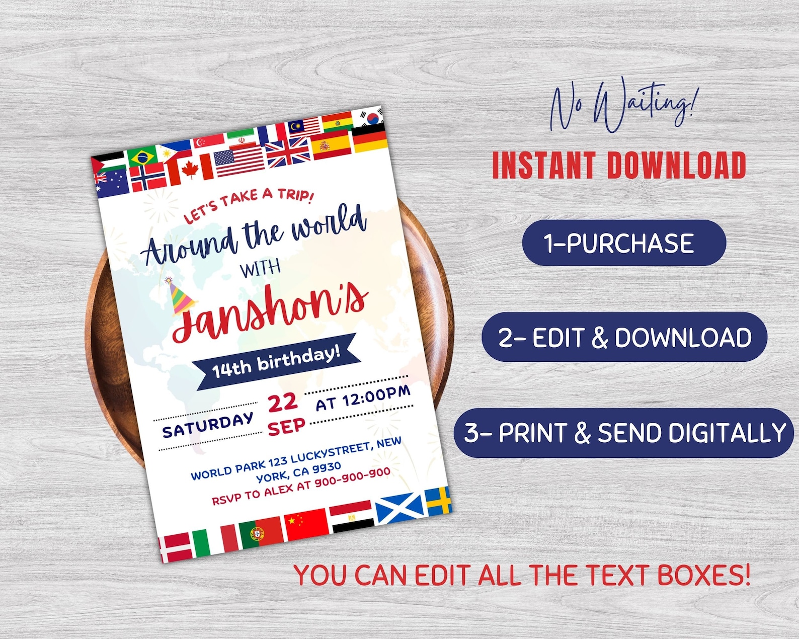 Editable Around the World Birthday Invitation | Editable Travel Party ...