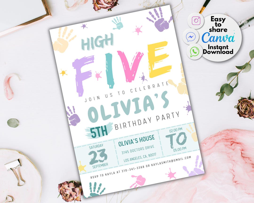 High Five Birthday Invitation, Editable Hi Five Invite Template, Boys ...