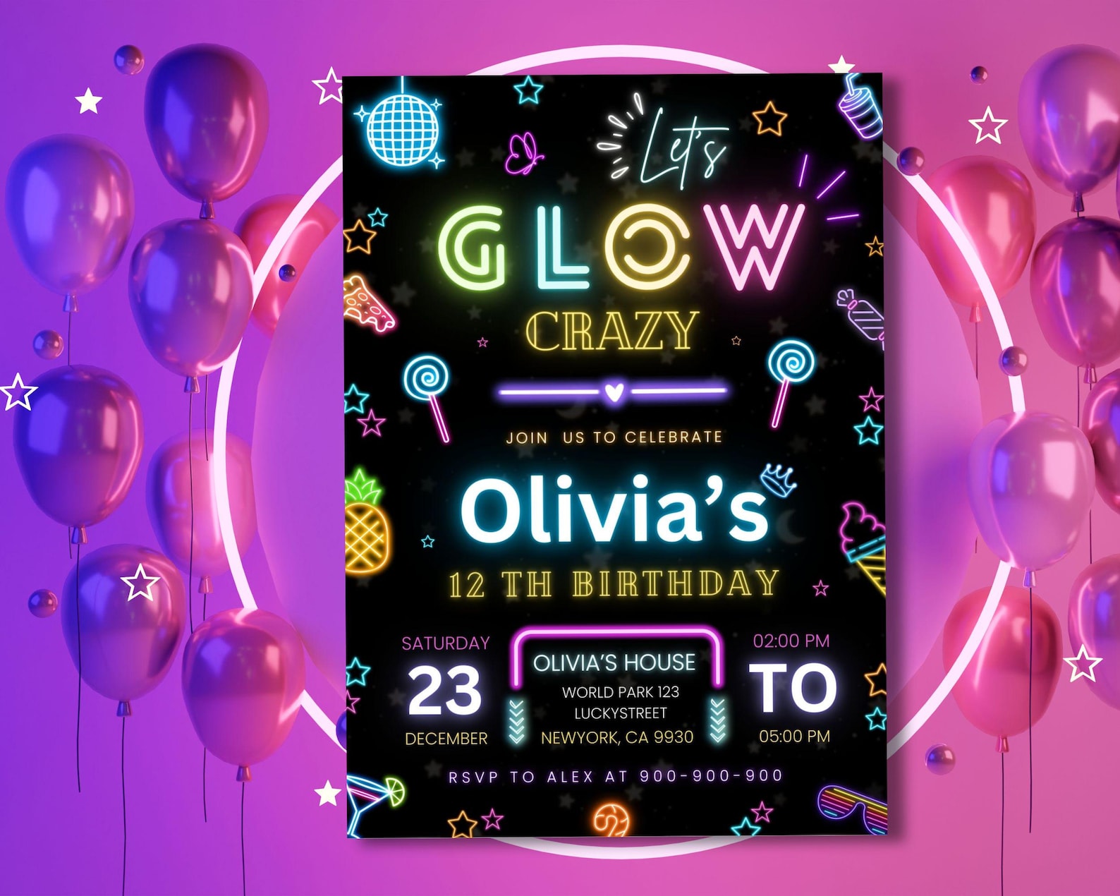 Editable Glow Party Birthday Invitation, Glow Party Template, Glow ...