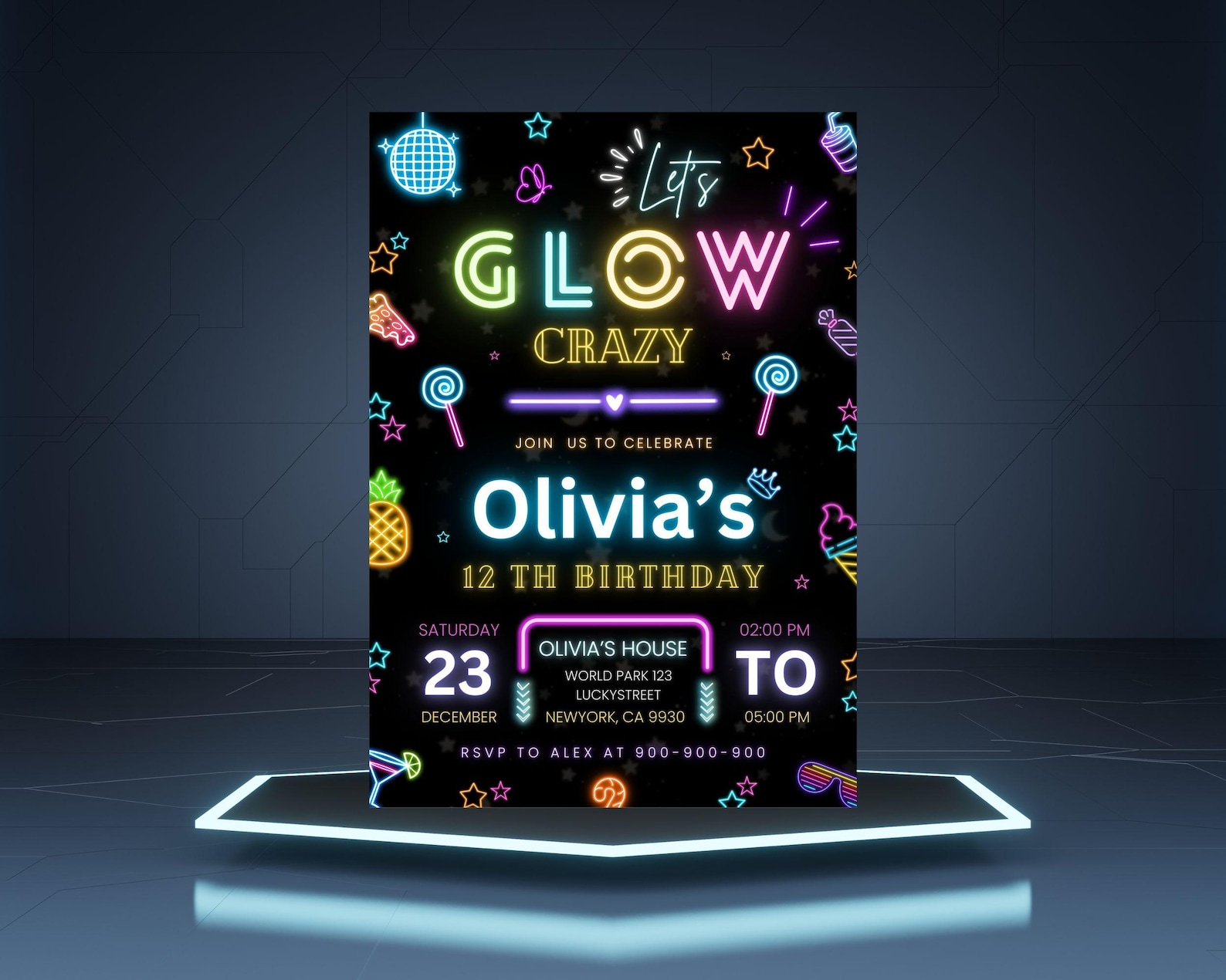 Editable Glow Party Birthday Invitation, Glow Party Template, Glow ...
