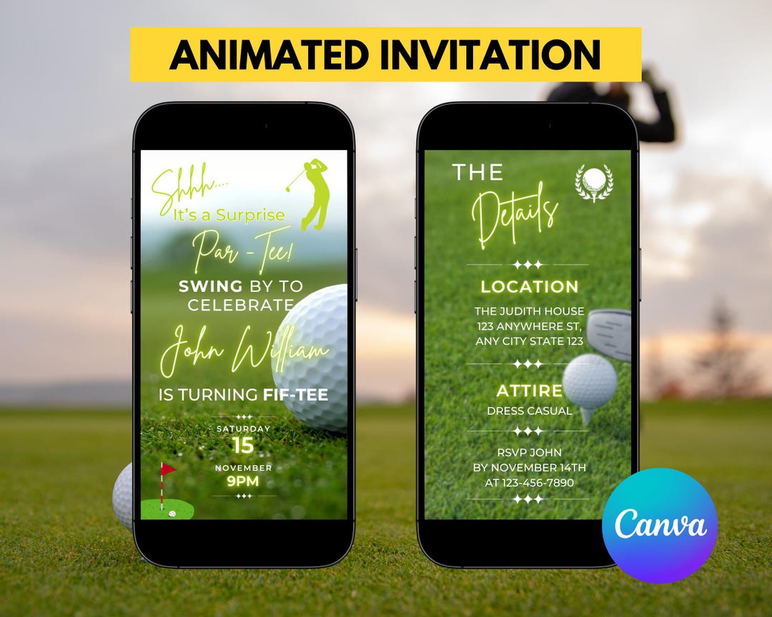 Editable Golf Birthday Invite. Digital Surprise Birthday Party ...