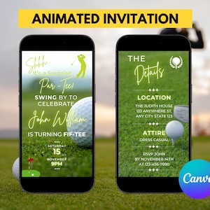 Editable Golf Birthday Invite. Digital Surprise Birthday Party ...