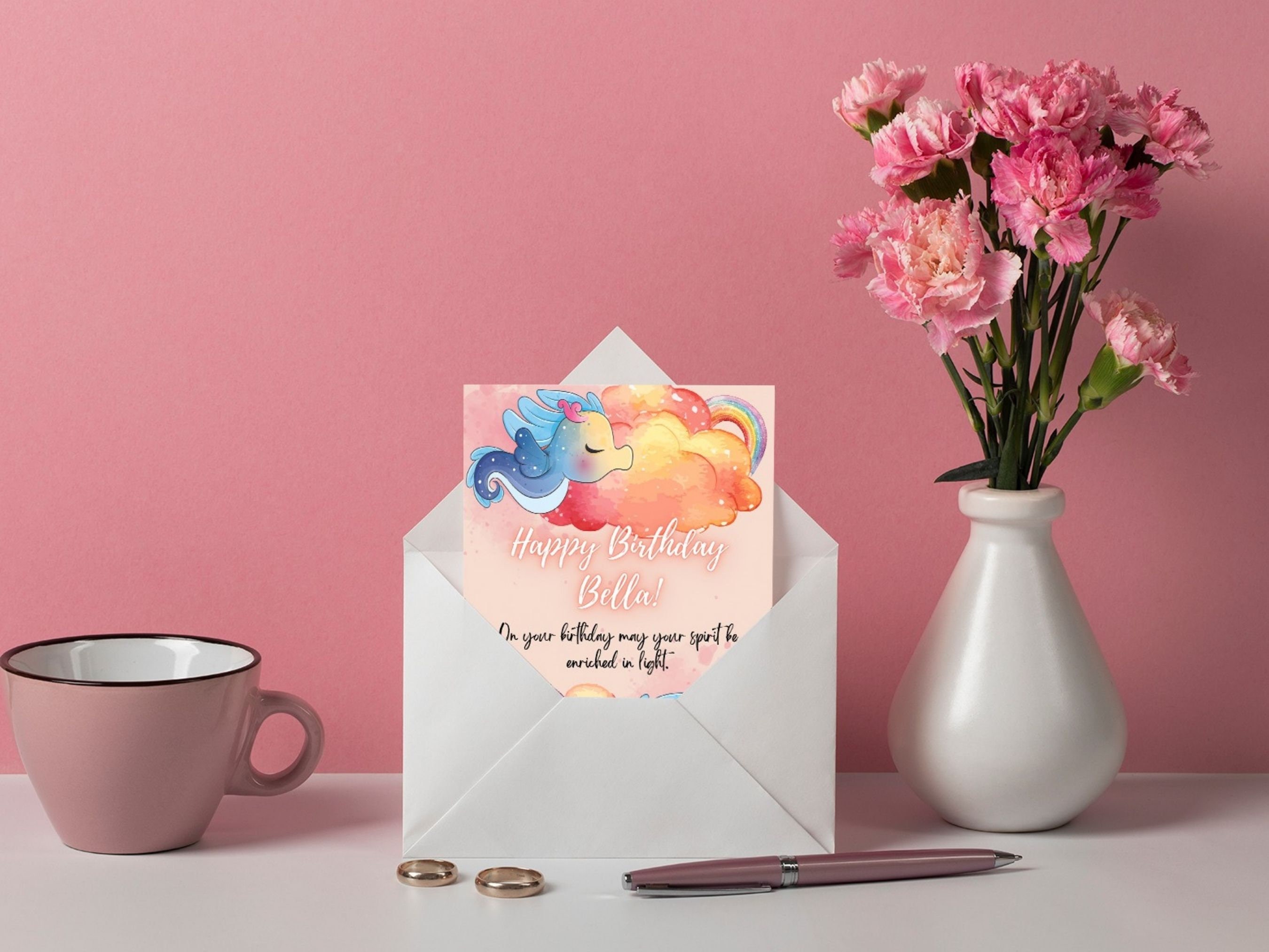 Happy Birthday Bella Card - Clouds and Rainbow Design - Digital ...