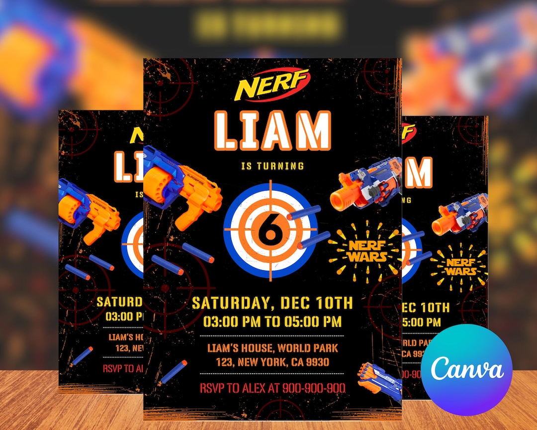 Nerf War Printable Invite, Nerf Birthday Invitation, Dart Gun Battle ...