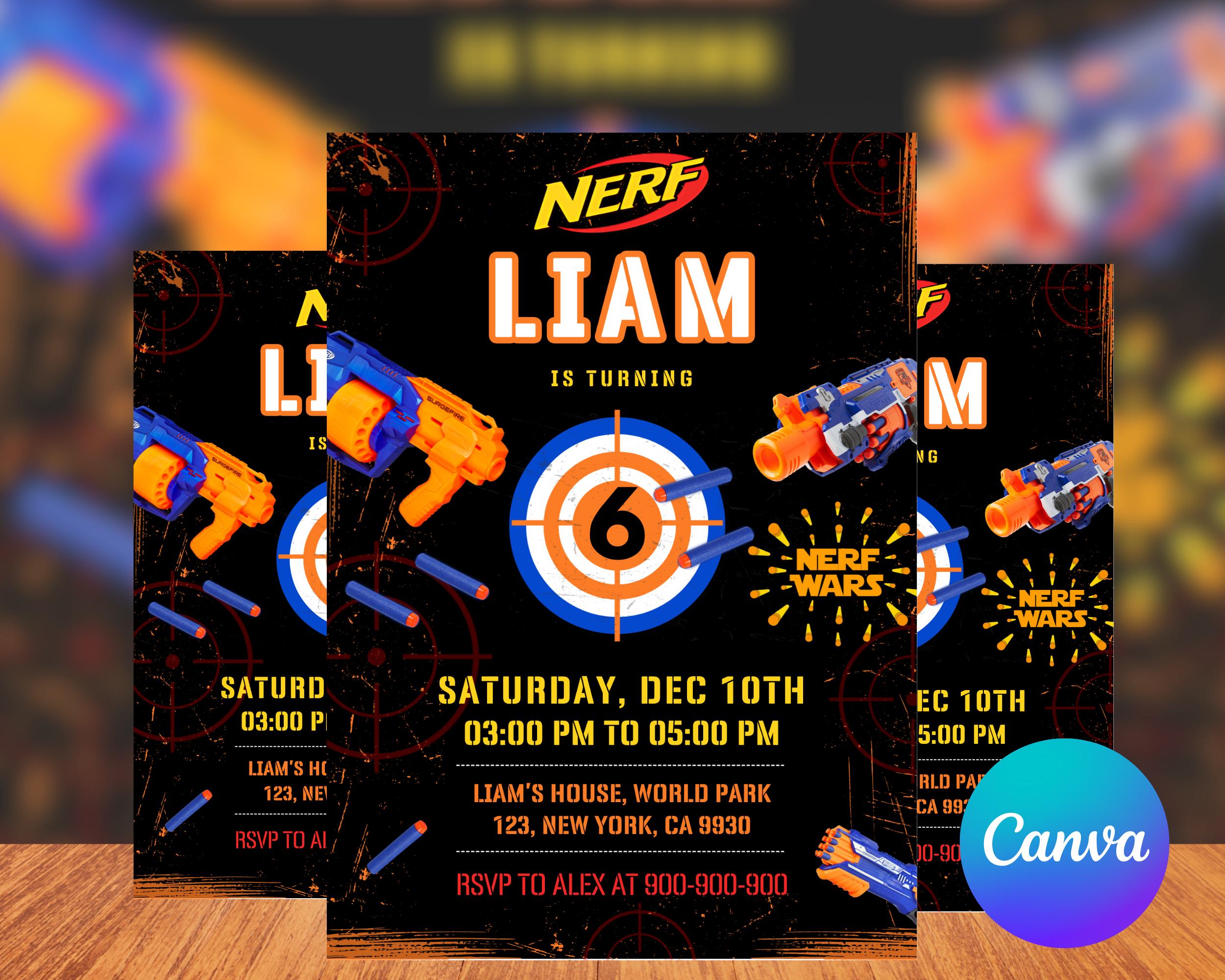 Nerf War Printable Invite, Nerf Birthday Invitation, Dart Gun Battle ...