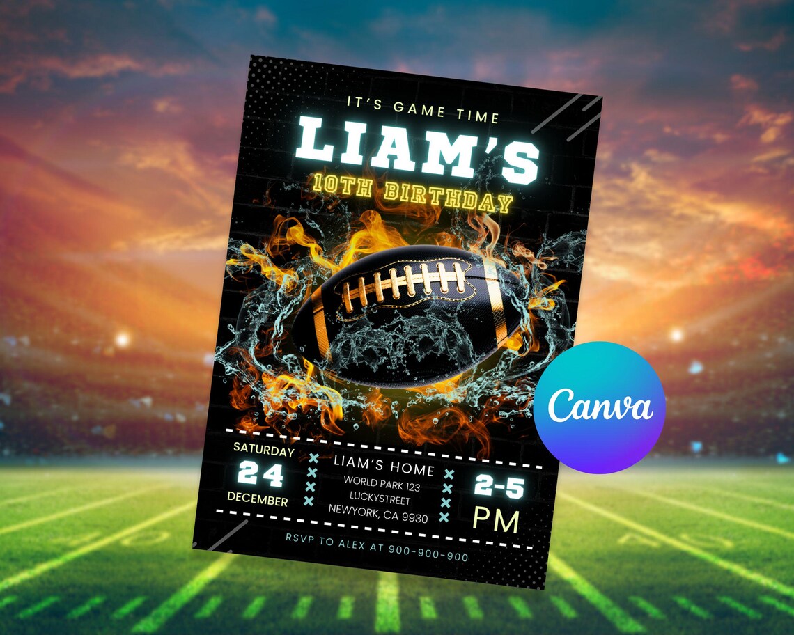 EDITABLE Football Invitation, Football Birthday Invitation Printable ...