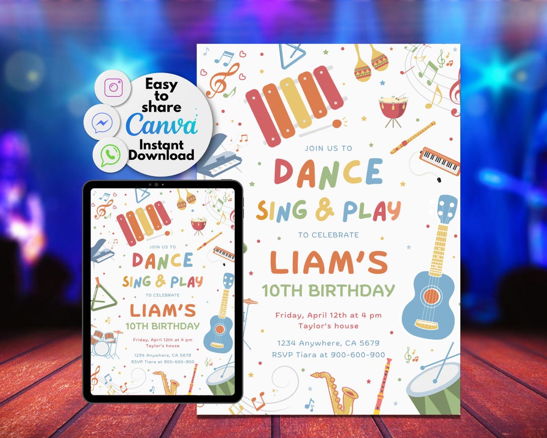 Edit It All Music Birthday Invitation, Musical Instruments Invitation ...