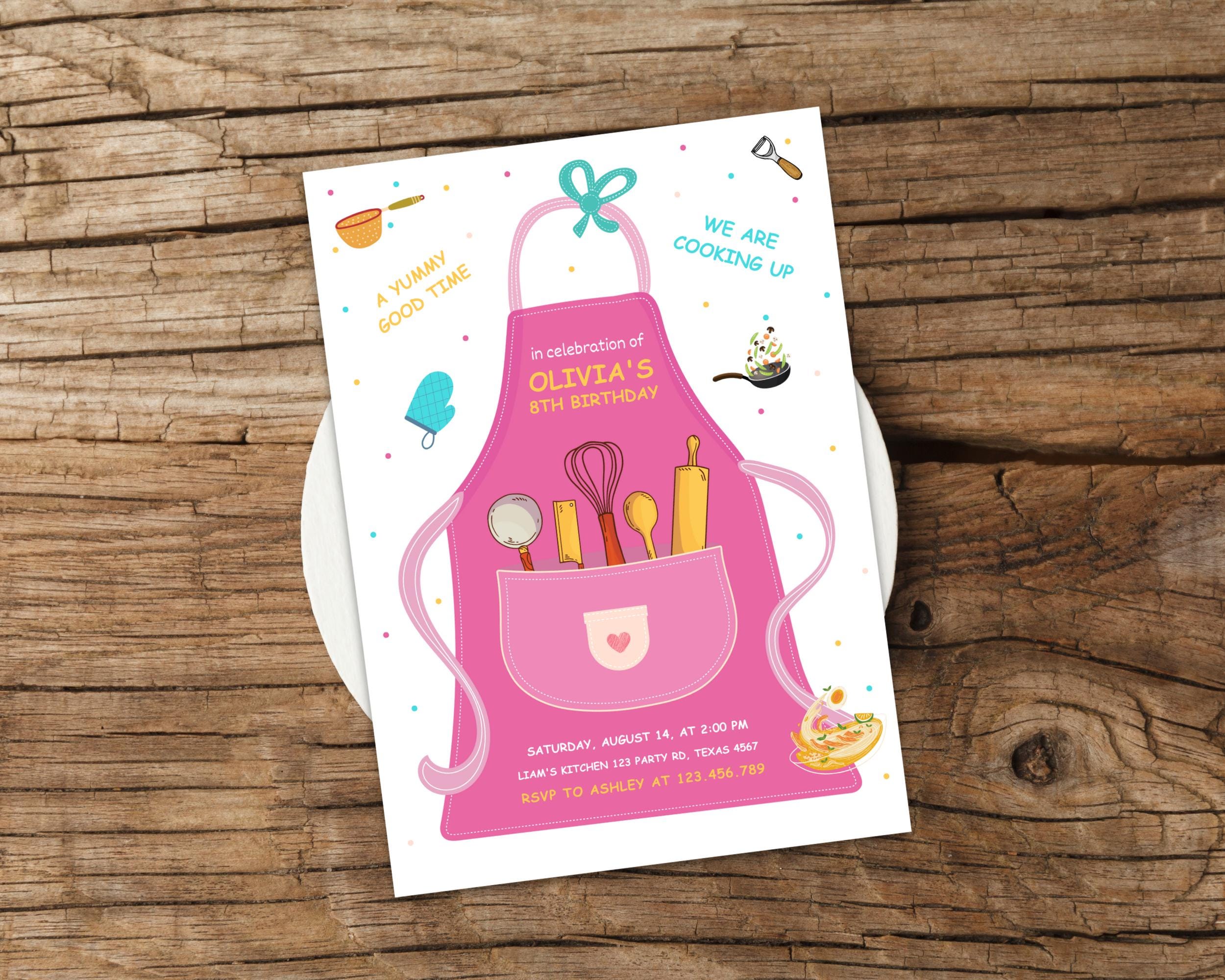 Printable Kids Cooking Birthday Invitation, Editable Pink Girl Chef ...