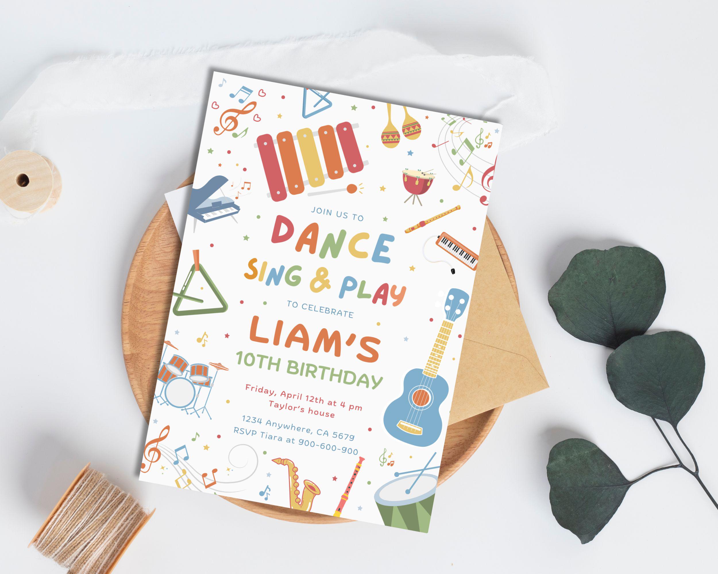 WE FILL IN Music Birthday Invitation, Musical Instruments Invitation ...