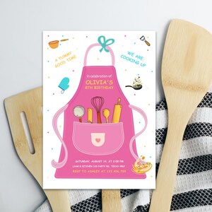 Printable Kids Cooking Birthday Invitation, Editable Pink Girl Chef ...
