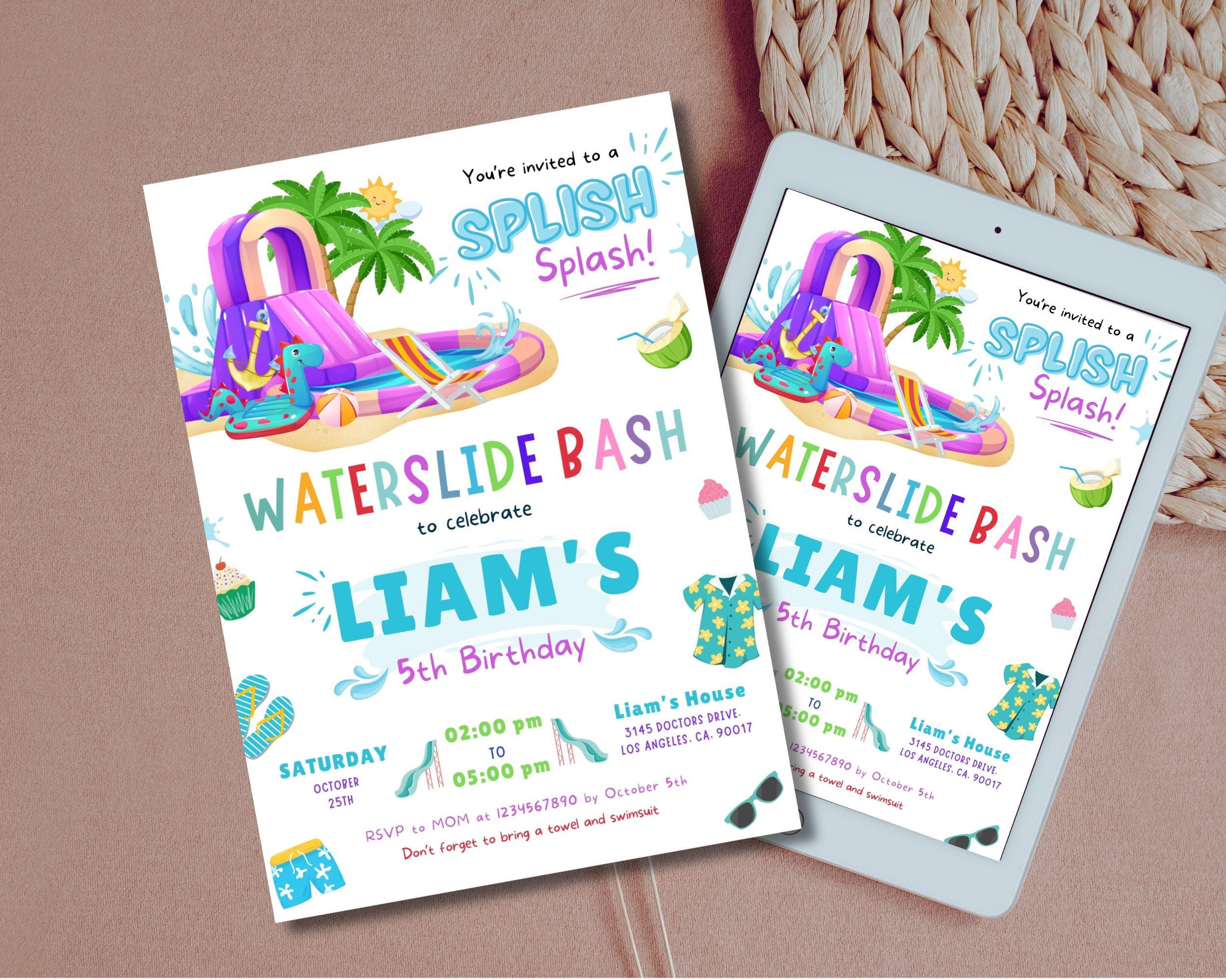 Editable Water Slide Birthday Splash Party Invitation, Slide Invitation ...