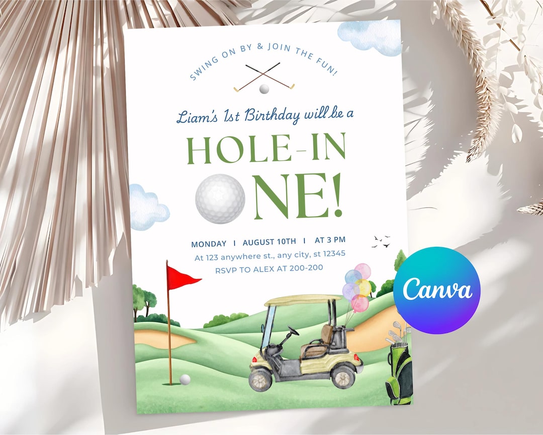 Editable Hole-in-one Birthday Invitation - Golf First Birthday Par-tee ...