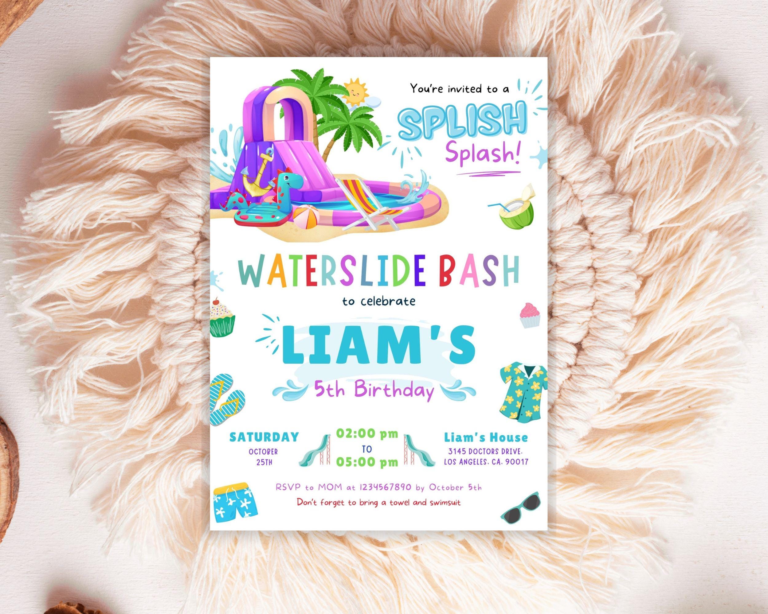 Editable Water Slide Birthday Splash Party Invitation, Slide Invitation ...
