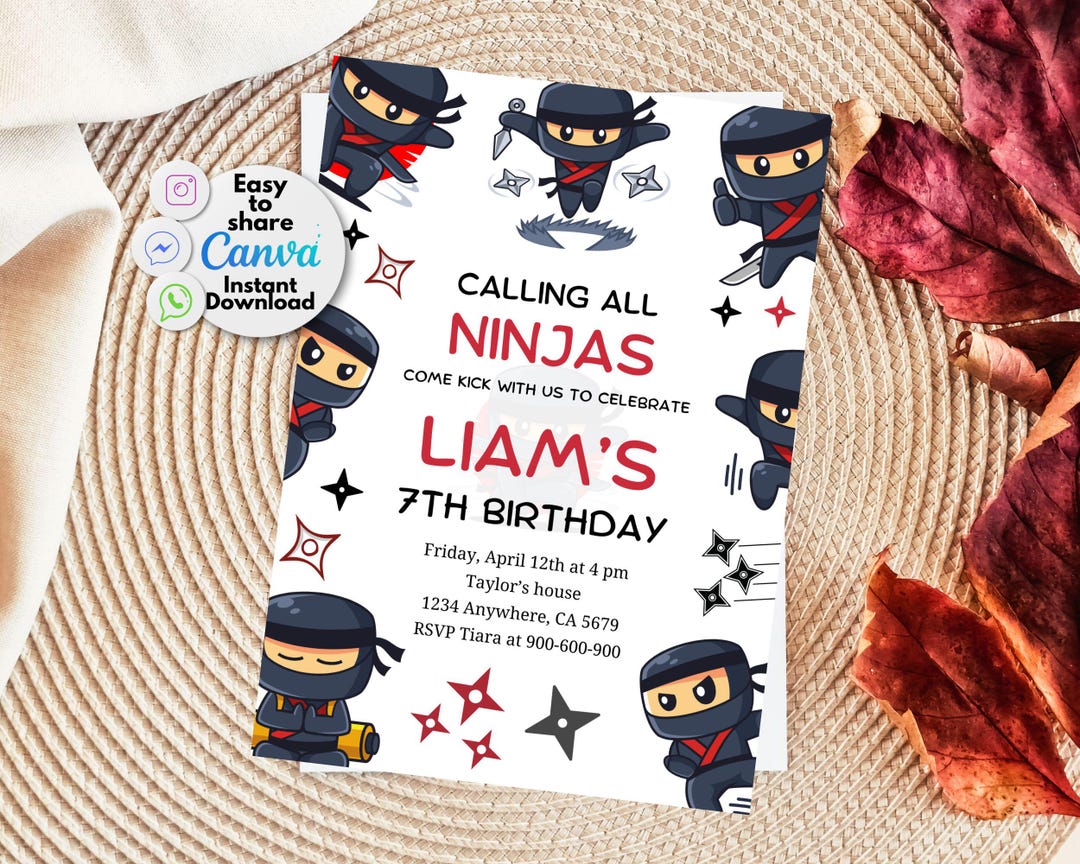 Ninja Birthday Invitation, Martial Arts Invite, Printable Warrior ...