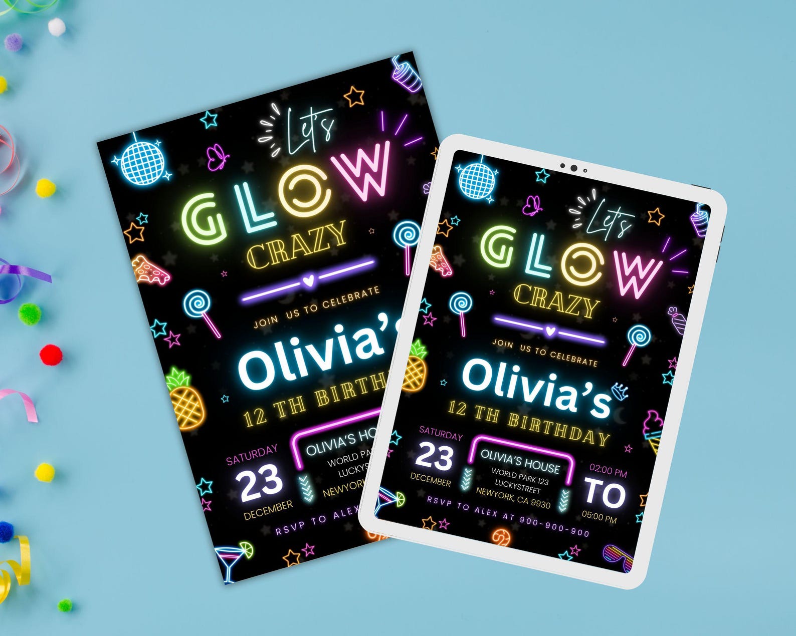 Editable Glow Party Birthday Invitation, Glow Party Template, Glow ...