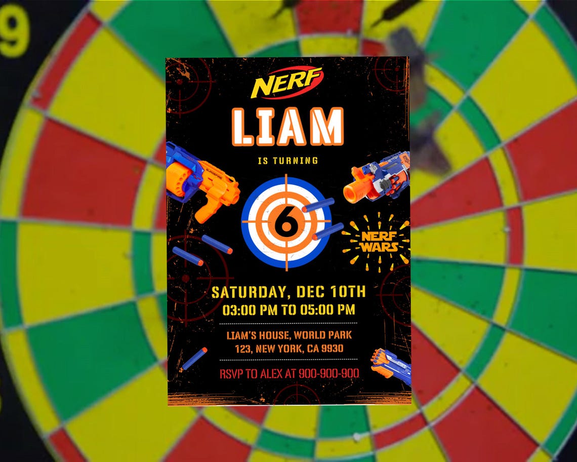 Nerf War Printable Invite, Nerf Birthday Invitation, Dart Gun Battle ...