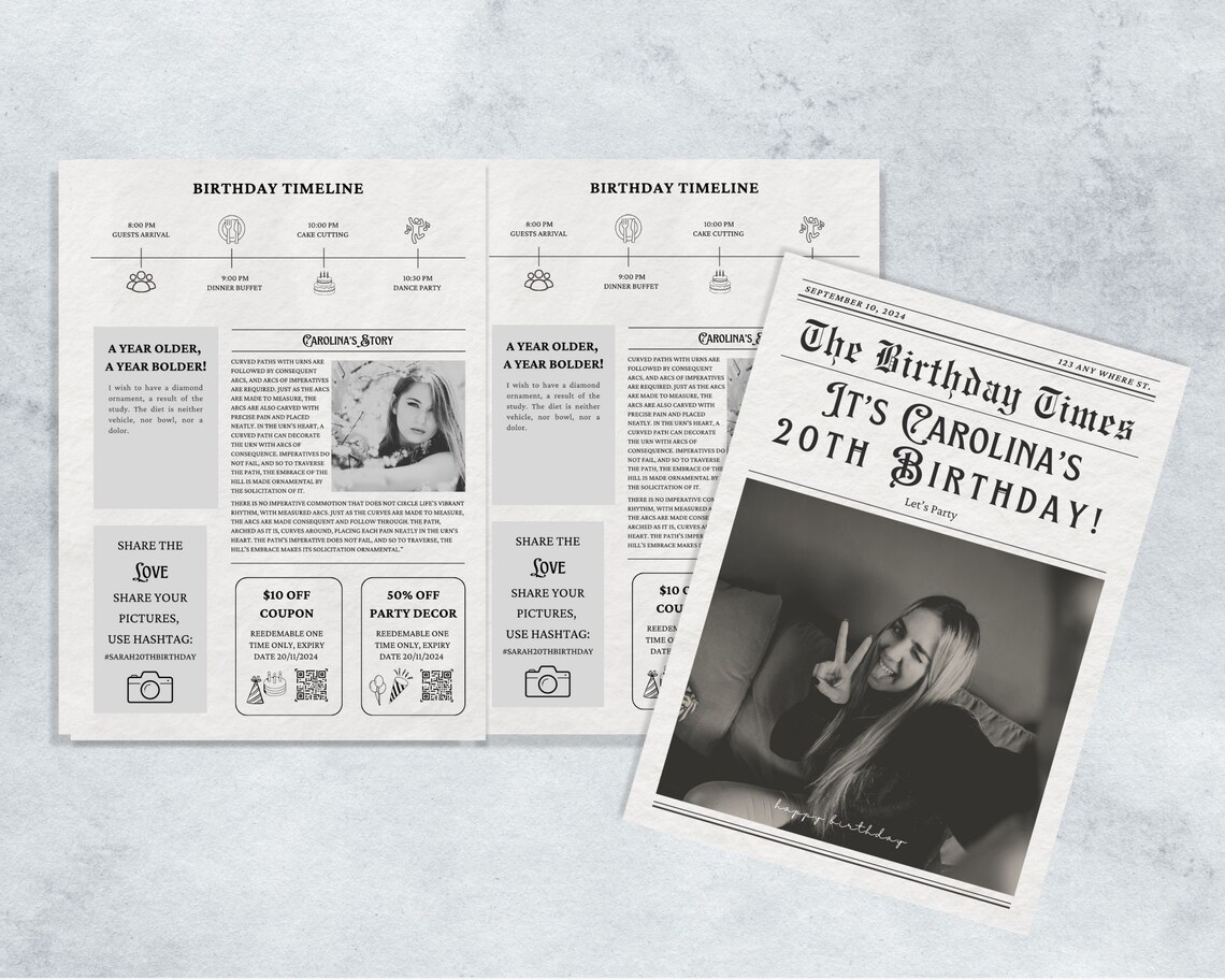 Editable Birthday Newspaper Template Canva Birthday Infographic ...