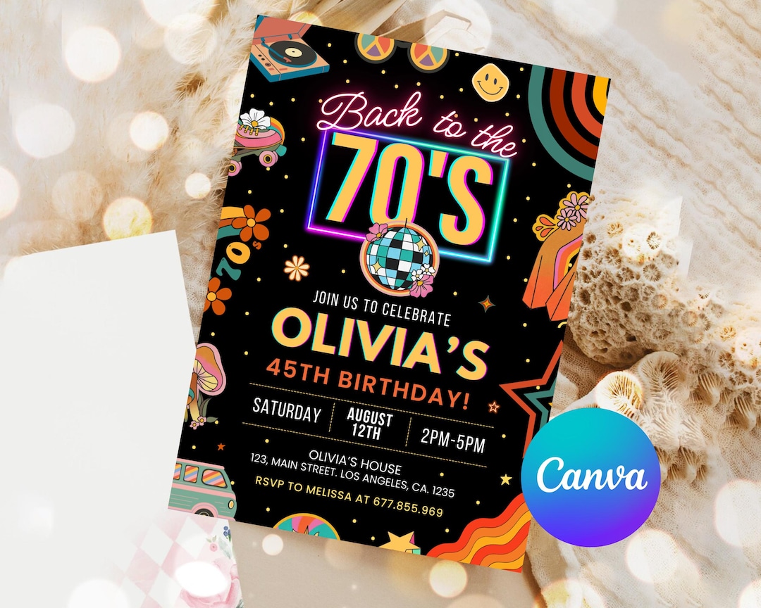 Editable 70s Disco Birthday Invitation | Retro Neon (canva Download) - Etsy