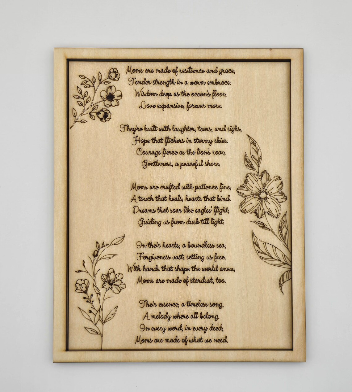 Wooden Engraving Mothers Day Poem Card With Flowers and 3d Frame - Etsy