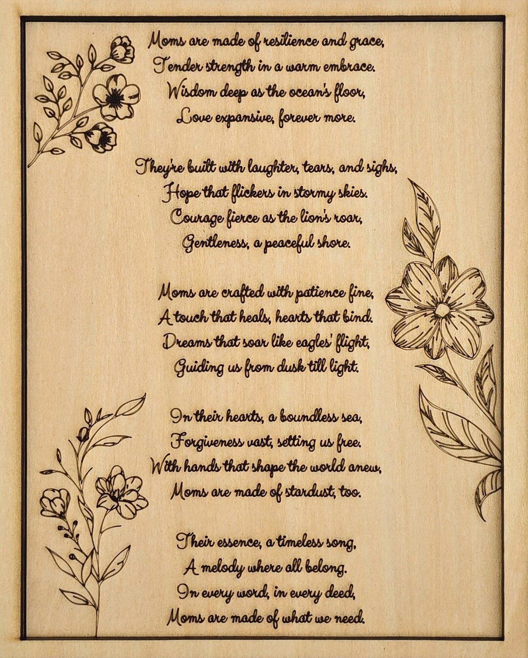 Wooden Engraving Mothers Day Poem Card With Flowers and 3d Frame - Etsy