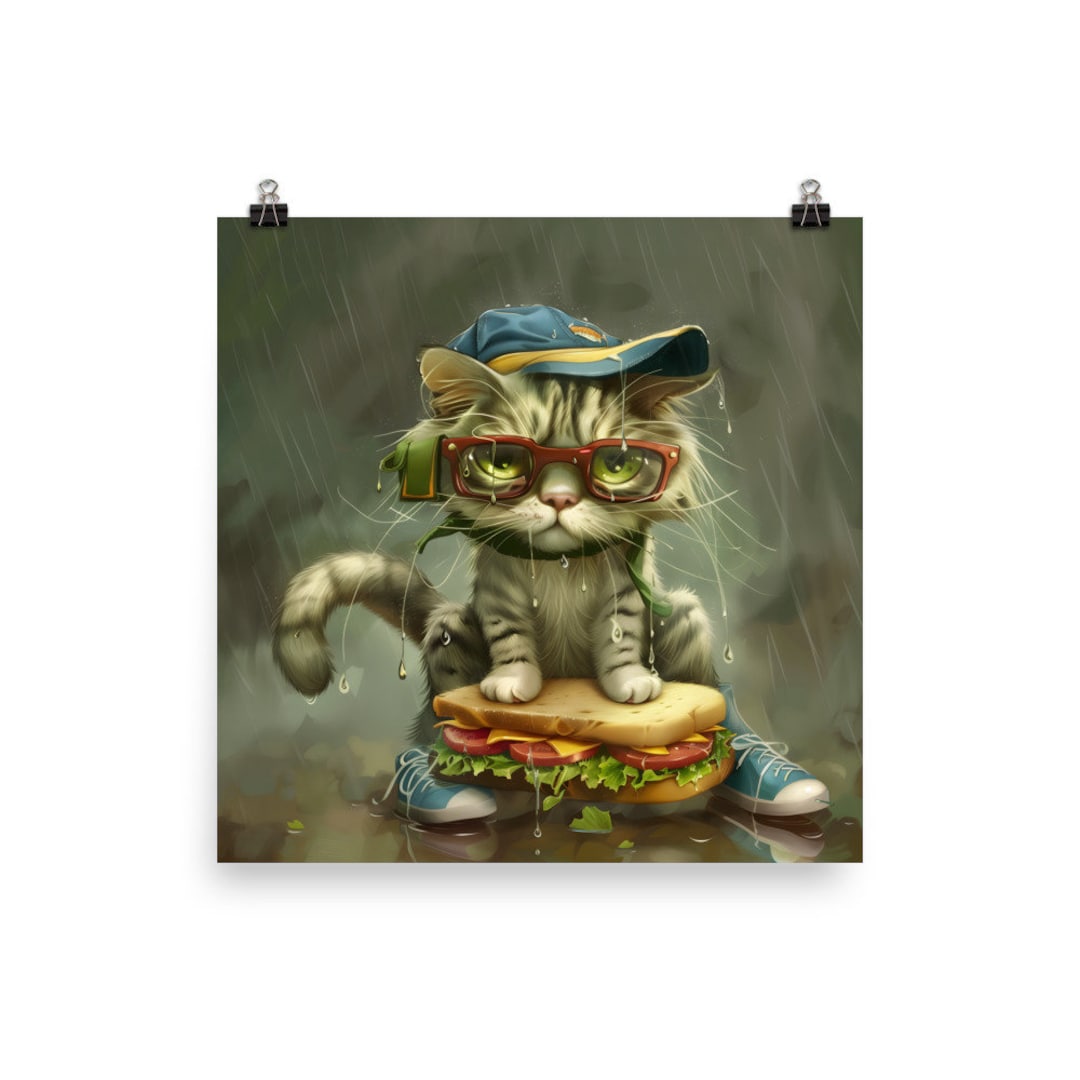 Poster, Cat, Sandwich ,comic, Rain, Funny Cats, Cat Humor, Kitty ...