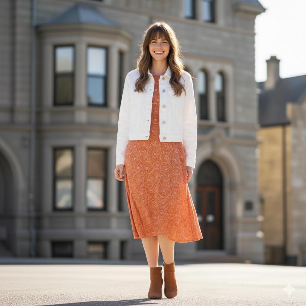 Orange Floral Flowy Fall Dress – Fall Flower Casual Dress Fall Floral ...
