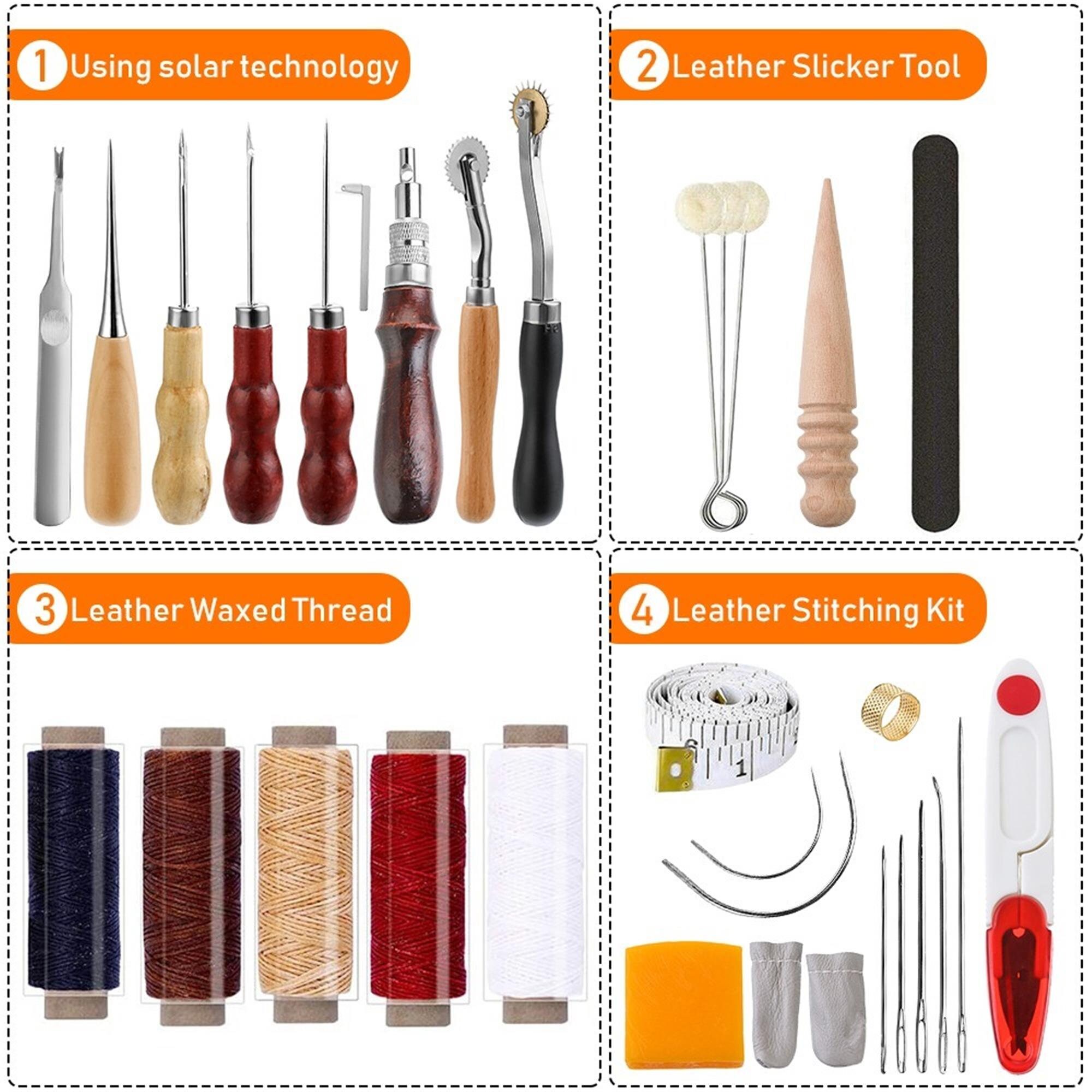 Leather Craft Tool Set 105 Pcs for Sewing and Punching Leather Groover ...