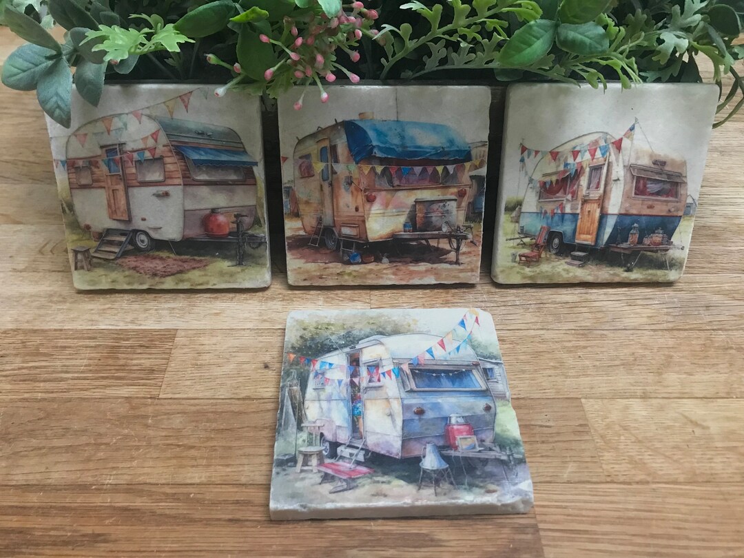 Set of 4 Caravan shabby Chicmarble Coasters - Etsy