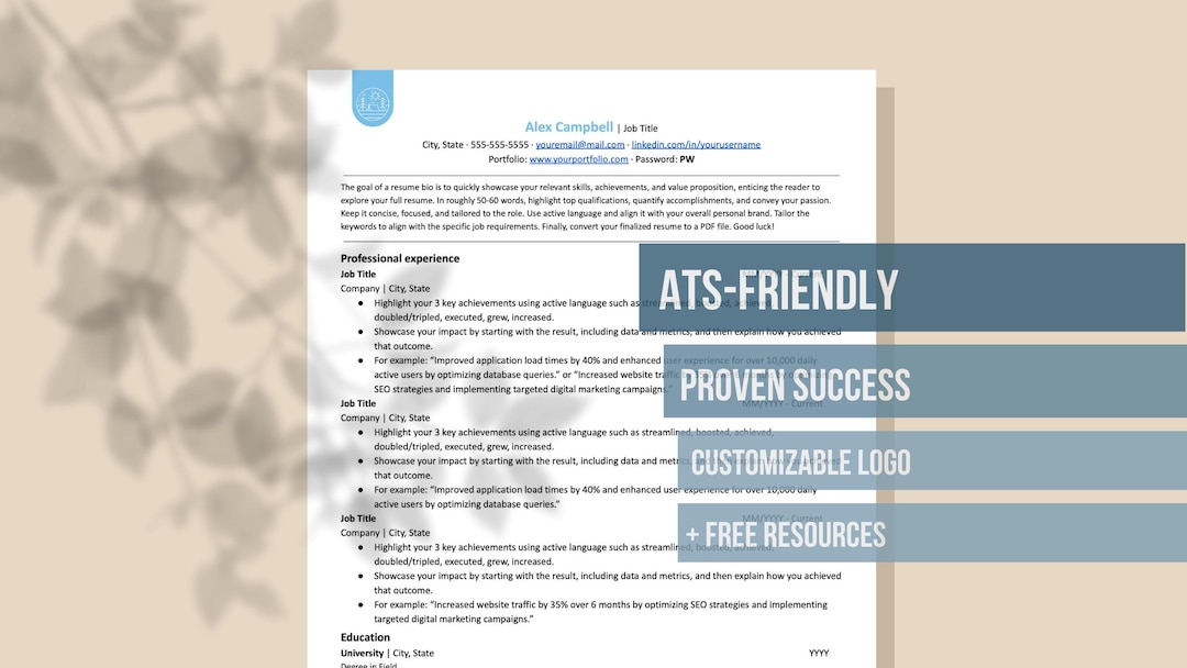 Recruiter Approved ATS Friendly Resume Template W Portfolio Link | Tech ...