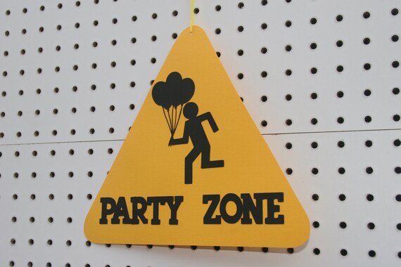 Items similar to Construction Party Zone Sign in yellow and black ...