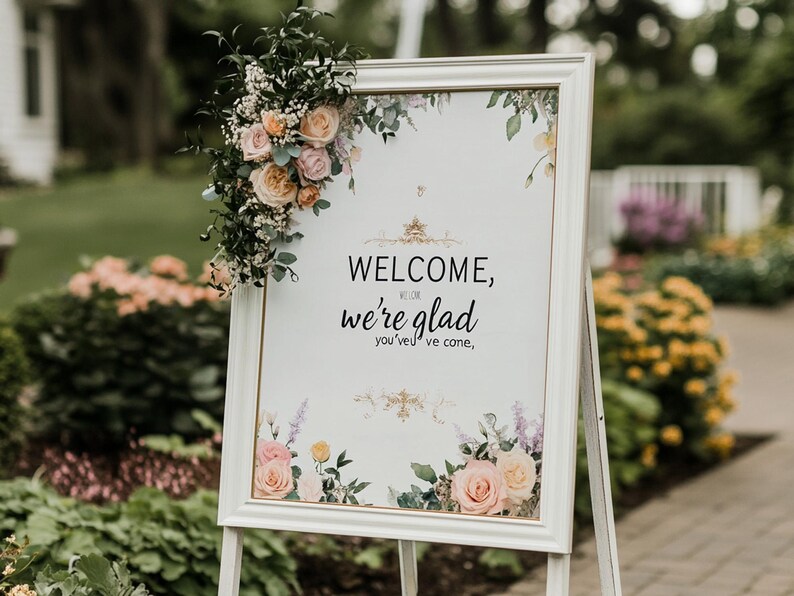Floral Wedding Sign, Wedding Welcome Sign, Gold Wedding Decorations ...