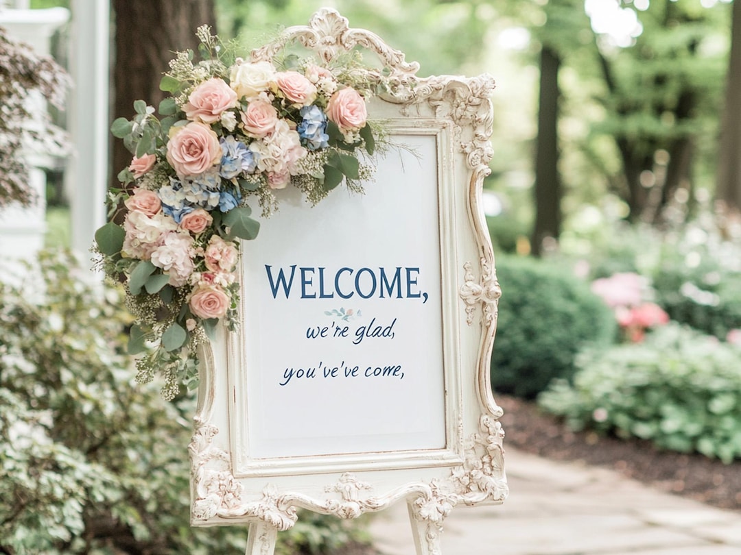 Floral Wedding Sign, Wedding Welcome Sign, Gold Wedding Decorations ...